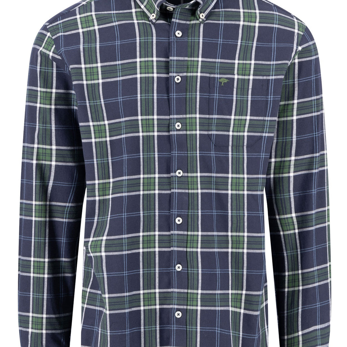 FYNCH HATTON Checked Cotton Shirt – Men’s Button-Down – Green/Blue – A ...