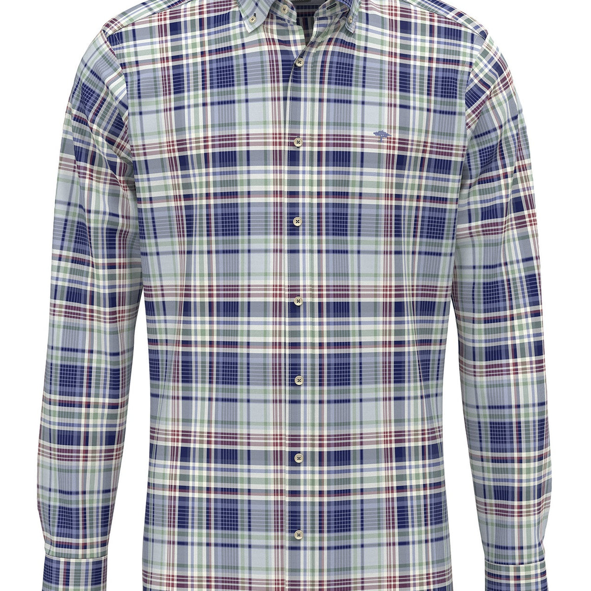FYNCH HATTON Washed Oxford Check Shirt – Men's Button-Down – Blue/Berr ...