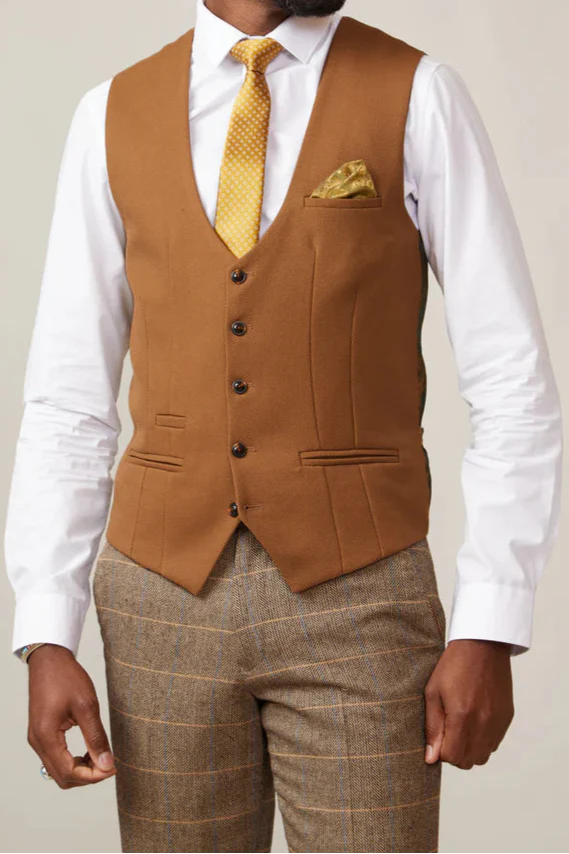40% OFF - MARC DARCY Men's Kelvin Single Breasted Waistcoat - Tan - Si ...